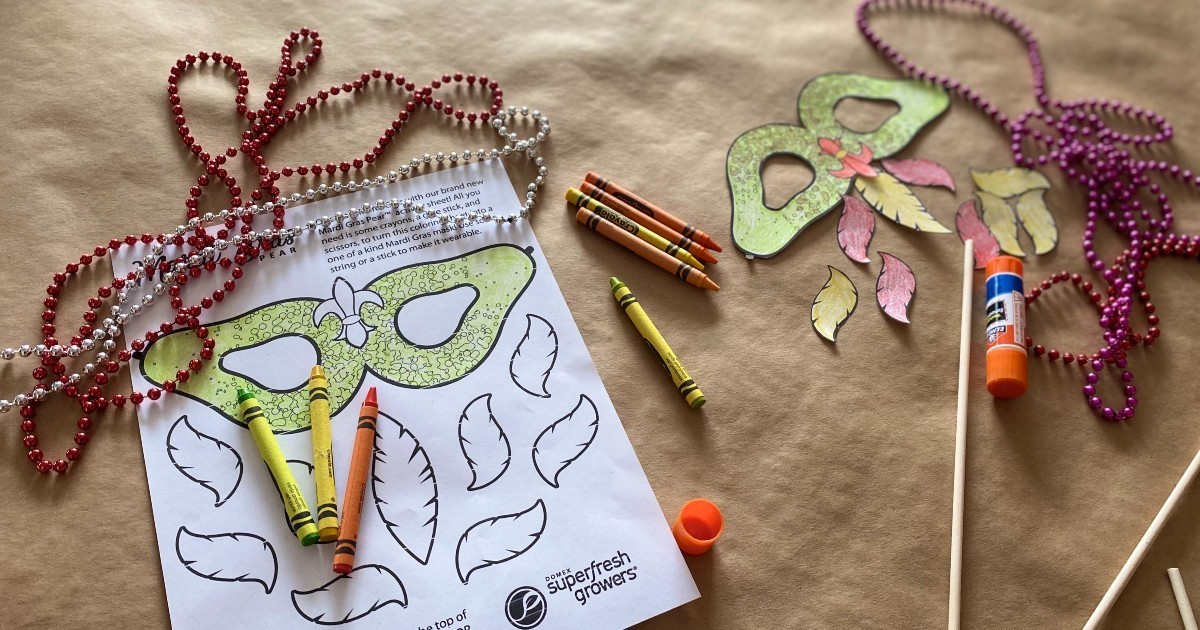 Make your own Mardi Gras pear mask - Superfresh Growers